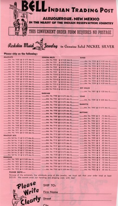 Bell Indian Trading Post wholesale catalog - Fred Harvey Jewelry